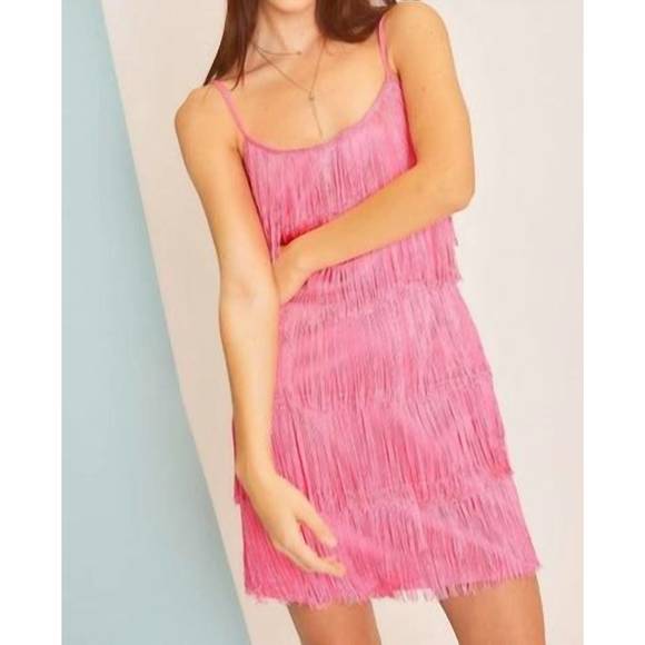 Main Strip | Dresses | New Main Strip Back Zipper Fringe Dress In Pink ...